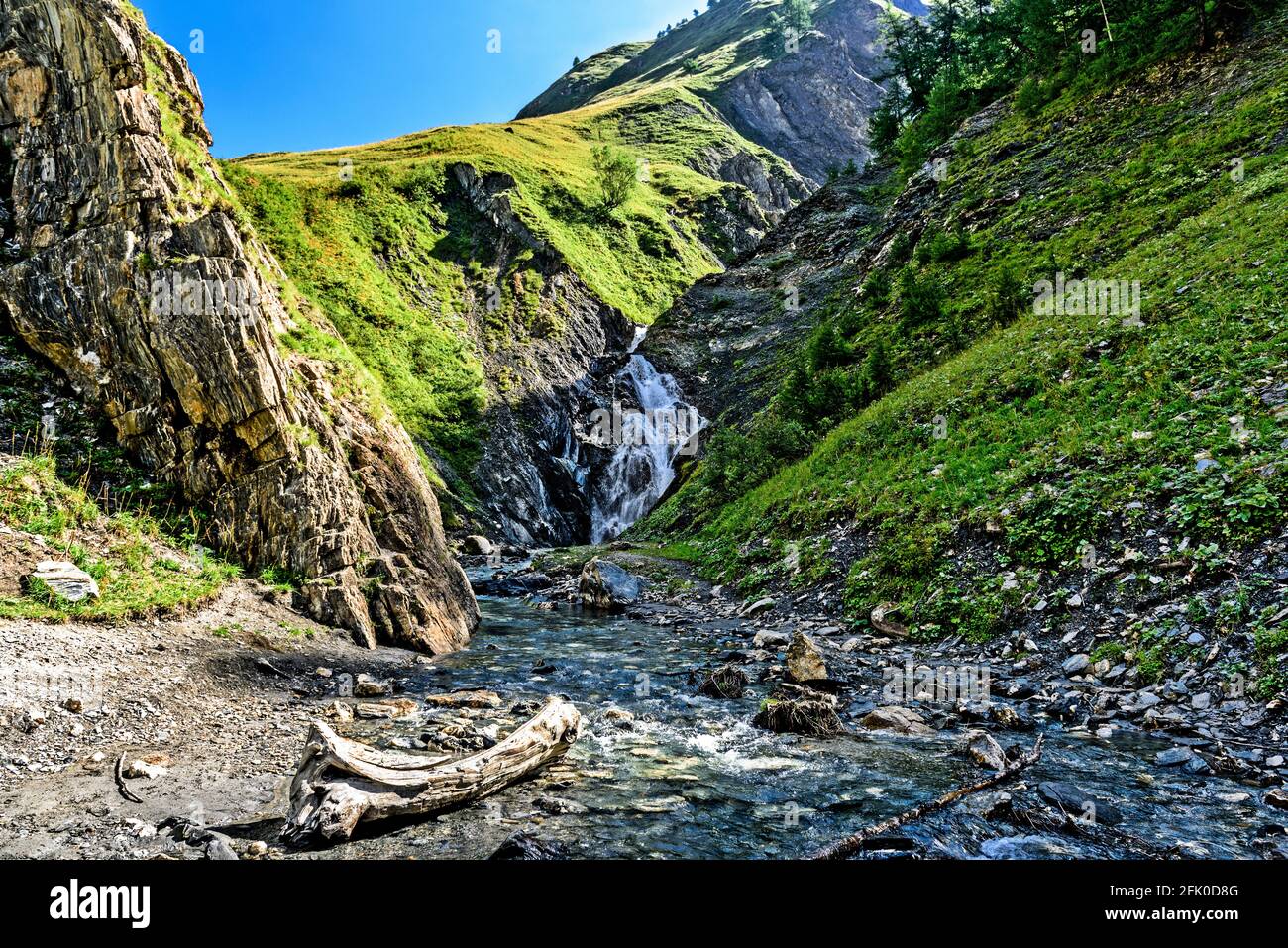 Dora river, Val Ferret valley, Monte Bianco mountain,Courmayeur; Valle ...