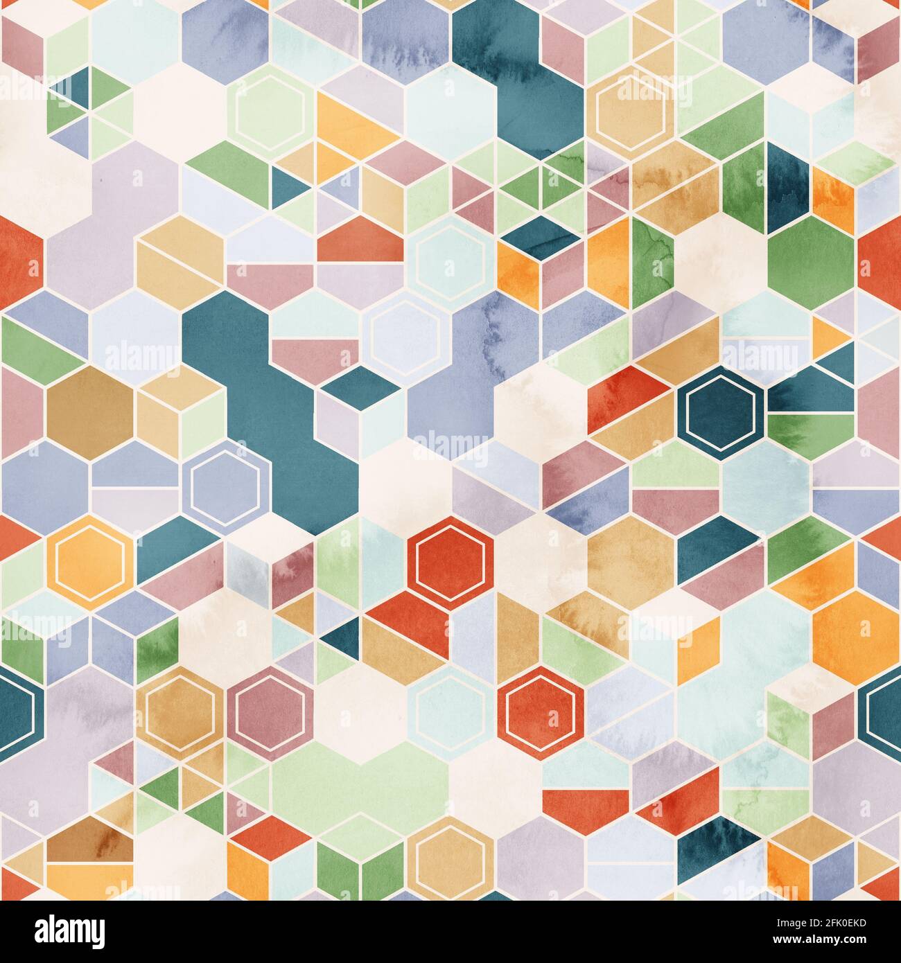 Seamless pattern of hexagons in random colors in watercolor Stock Photo ...