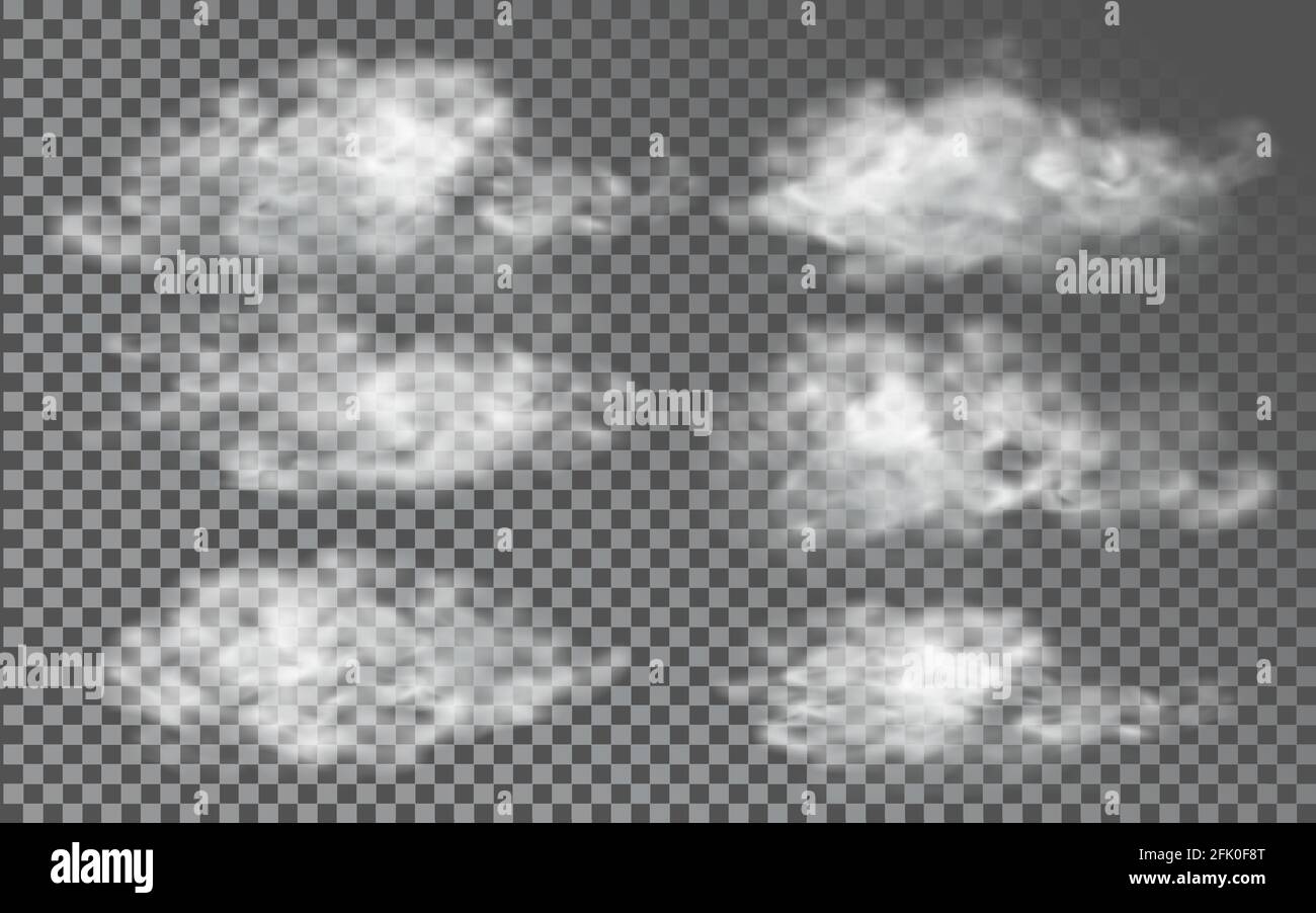 Cloud in realistic style on transparent background. Abstract clouds set ...