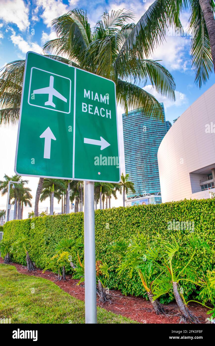 Road signs to Miami Airport, Florida Stock Photo - Alamy