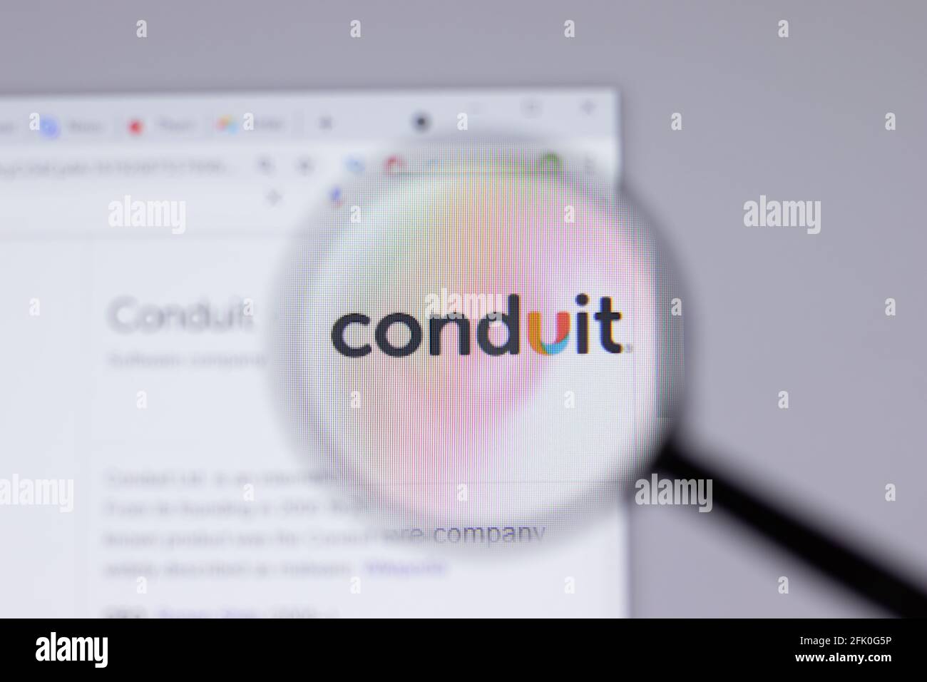 New York, USA - 26 April 2021: Conduit logo close-up on website page ...