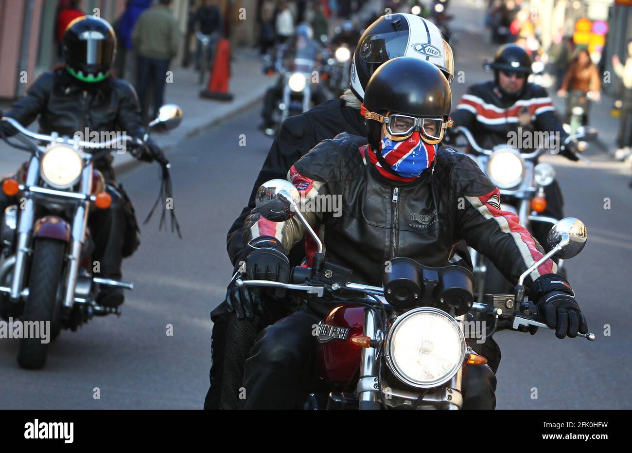 Motorcycle procession through Linköping to Skänninge, Sweden Stock ...