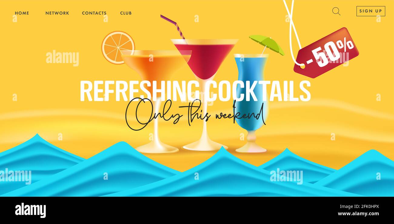 Summer sale web banner for promo landing page for beach bar with ...