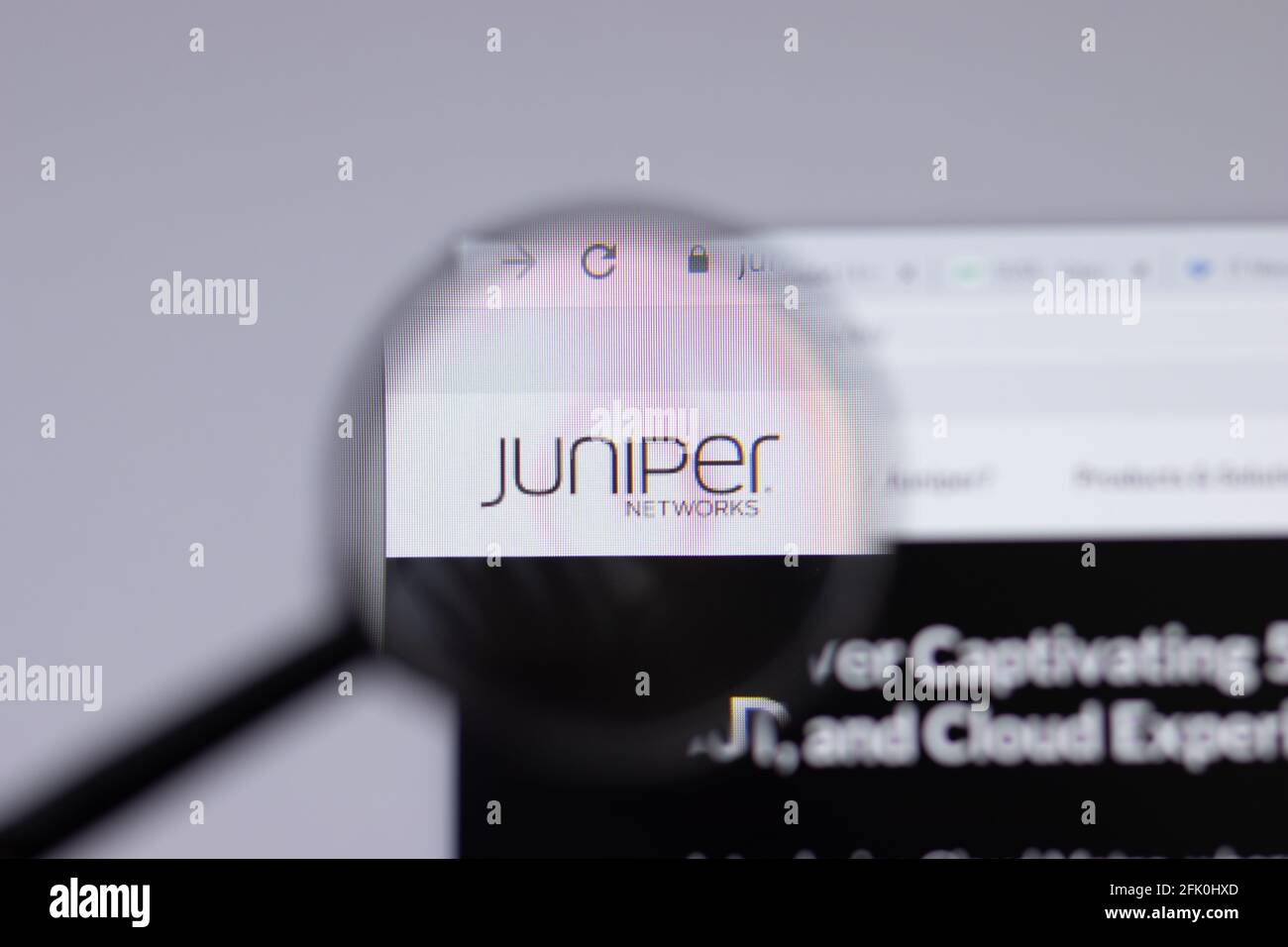 New York, USA - 26 April 2021: Juniper Networks logo close-up on ...
