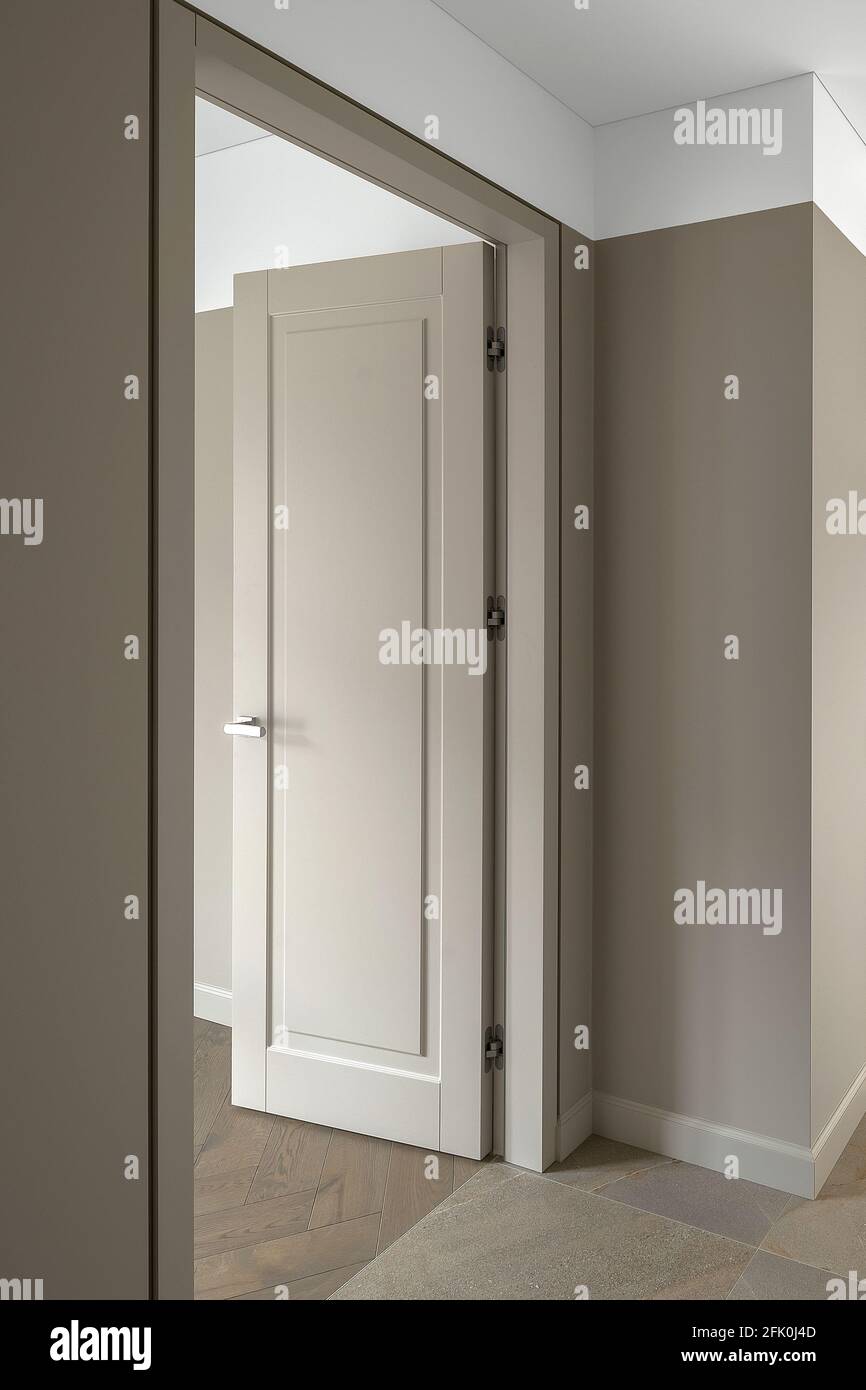 Simple Modern Grey open Door with Frame on Grey Wall in the Empty Room ...