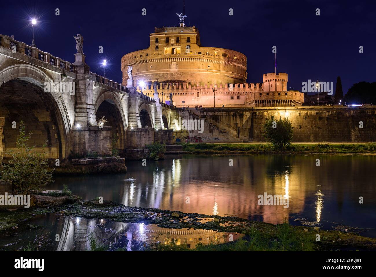 Castel Sant Angelo castle and Ponte Angelo bridge at dusk, Rome, Lazio, Italy, Europe Stock ...