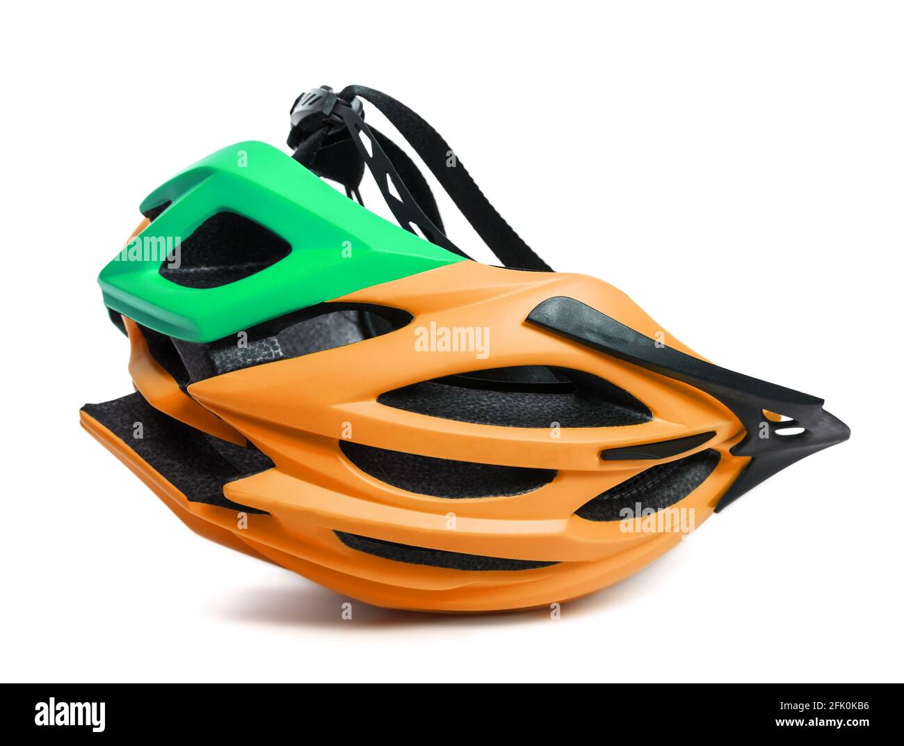 Multicolor bicycle helmet upside down isolated on white background ...