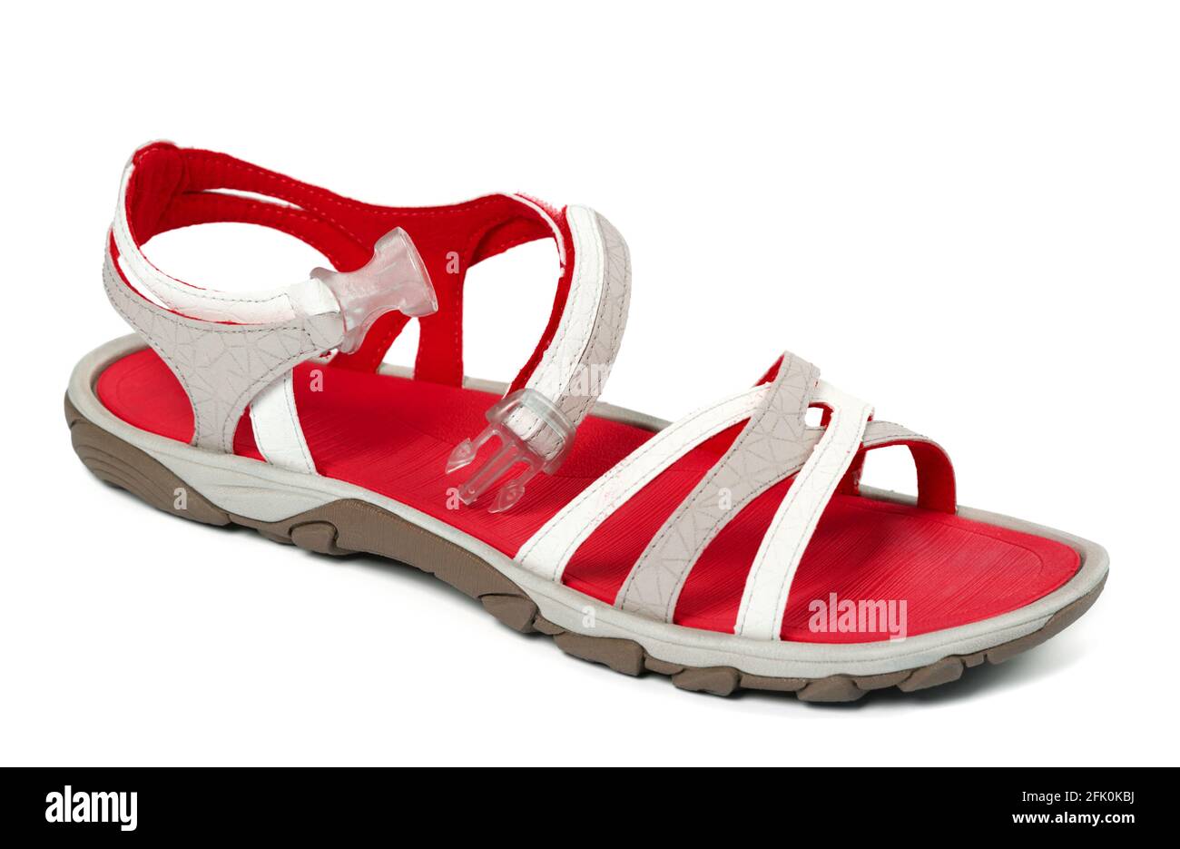 Red female summer sandal isolated on white background Stock Photo - Alamy