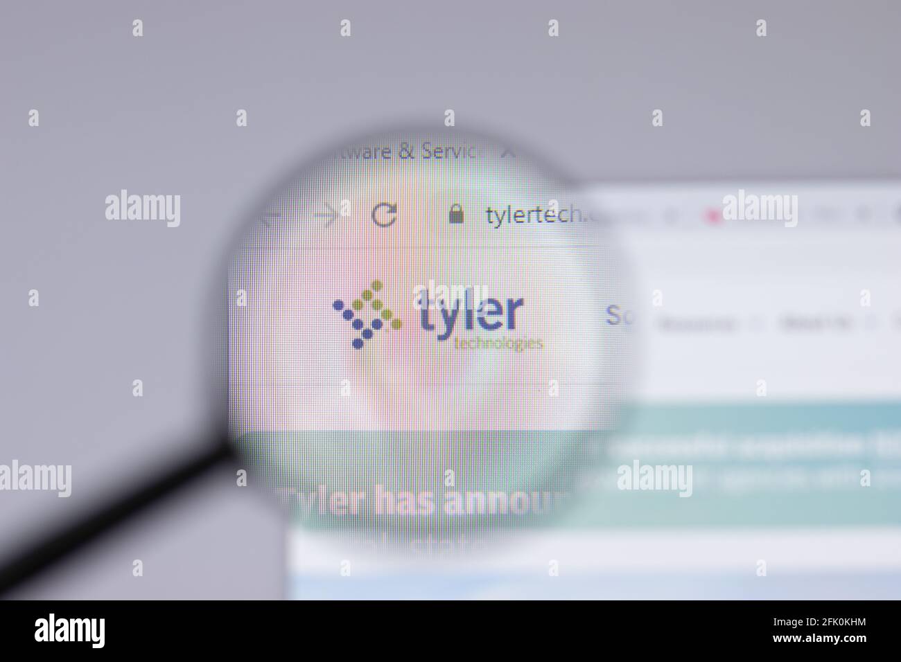 New York, USA - 26 April 2021: Tyler Technologies logo close-up on ...