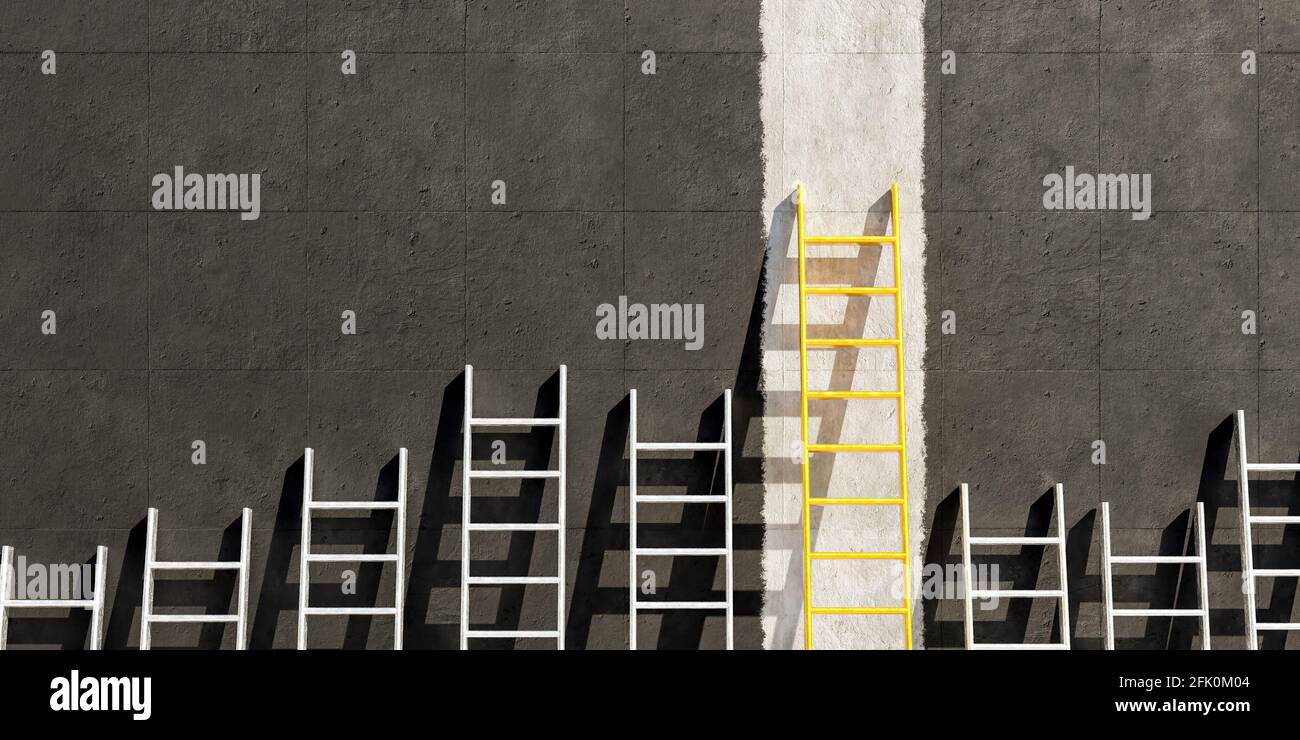 metal ladders on black concrete wall with a golden ladder Stock Photo ...