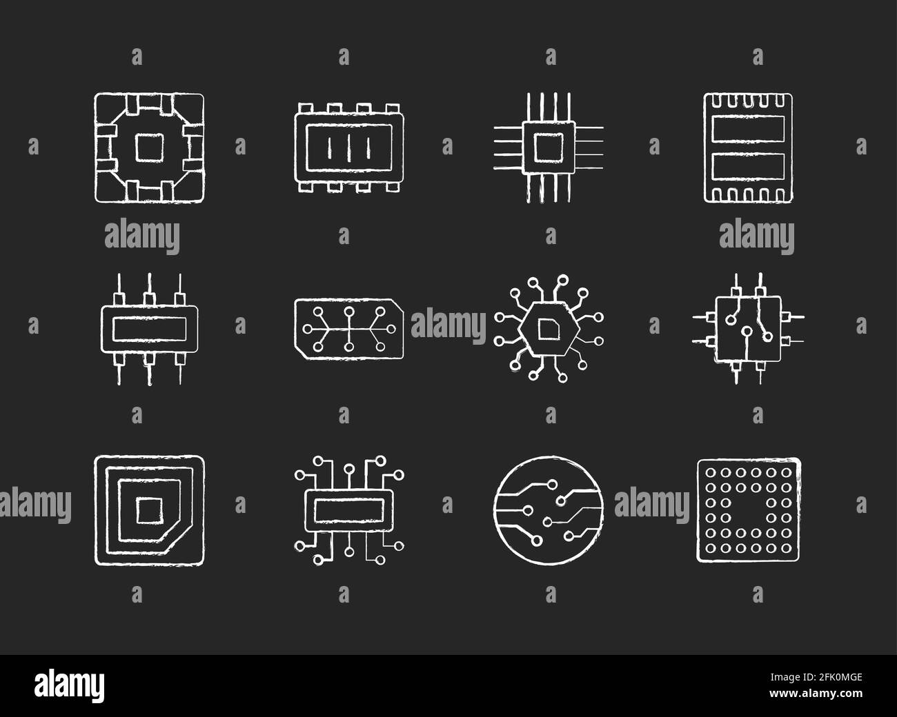 Microcircuits chalk white icons set on black background Stock Vector Image & Art - Alamy