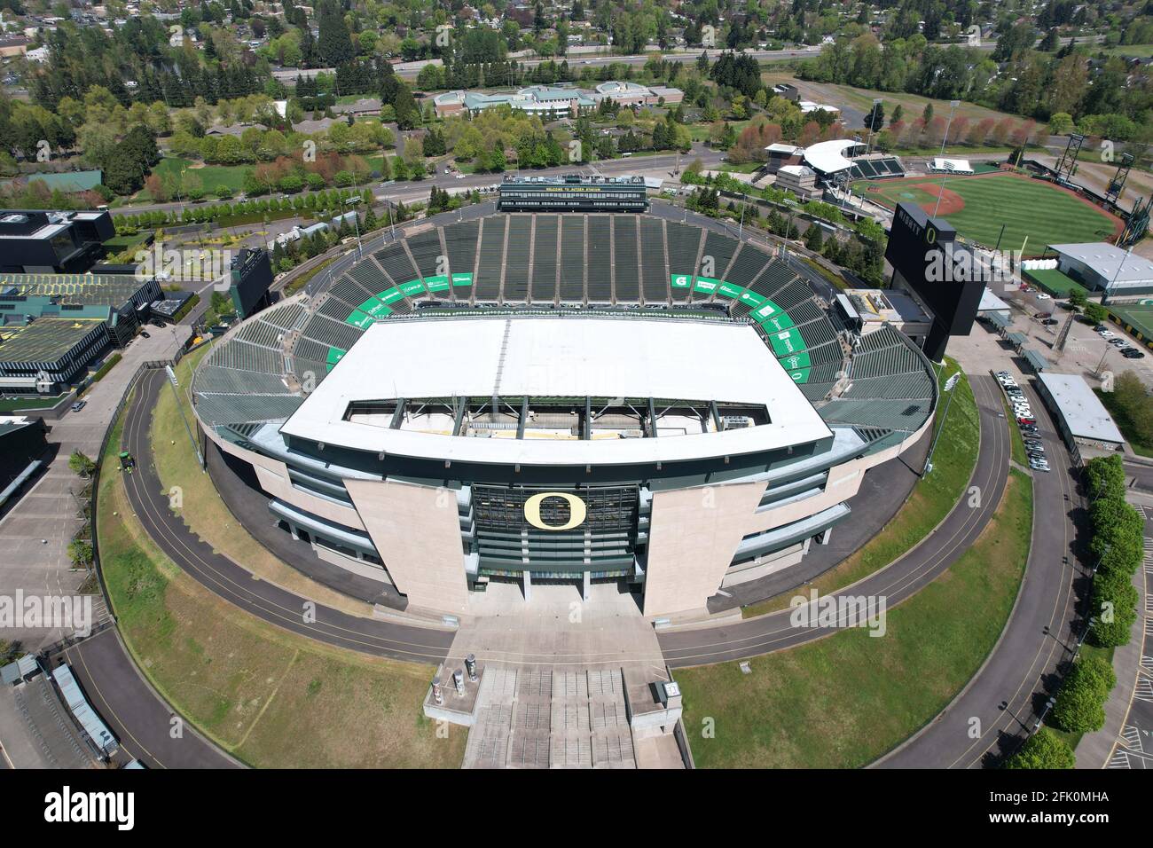 An aerial view of Autzen Stadium on the campus of the University of ...