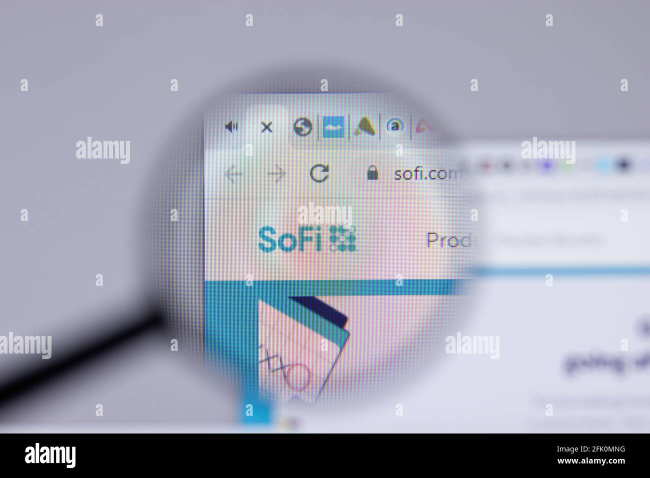 New York, USA - 26 April 2021: SoFi logo close-up on website page ...
