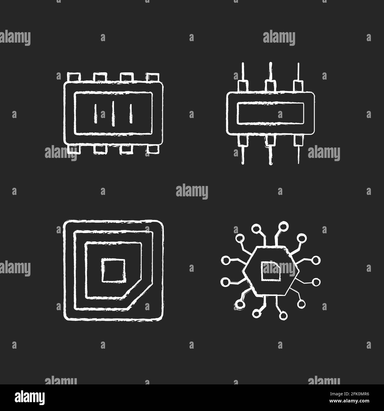 Microcircuits chalk white icons set on black background Stock Vector Image & Art - Alamy