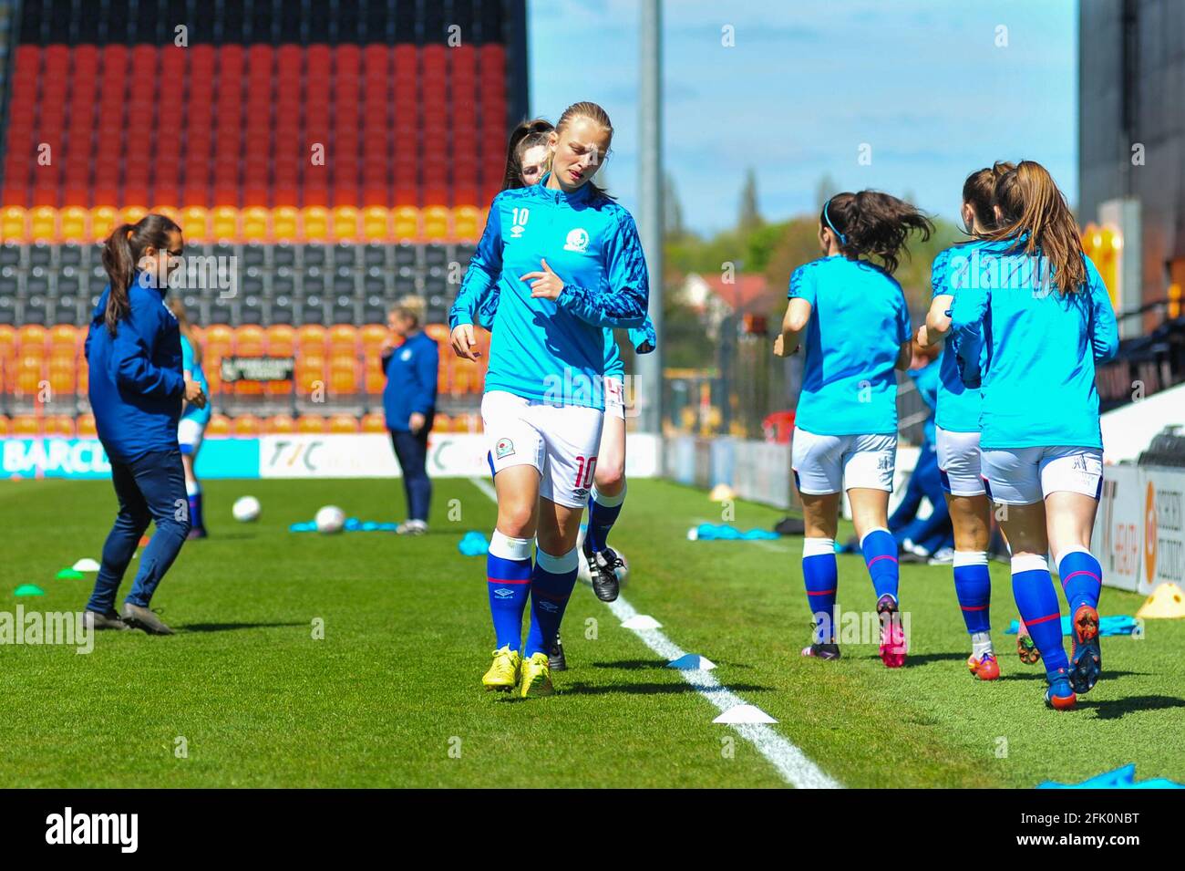 London, UK. 25th Apr, 2021. Blackburn players warm up during the Women ...