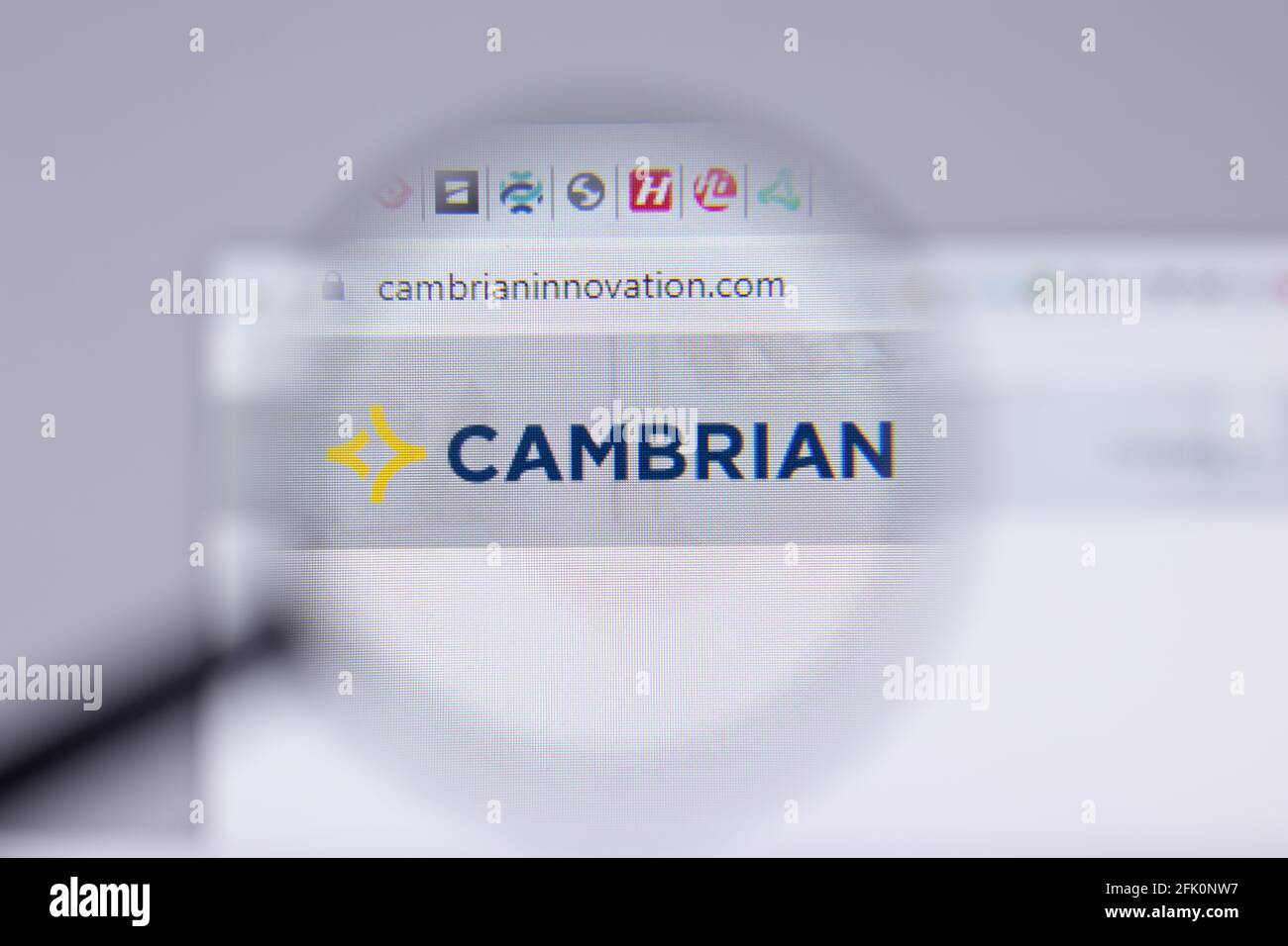 New York, USA - 26 April 2021: Cambrian logo close-up on website page ...