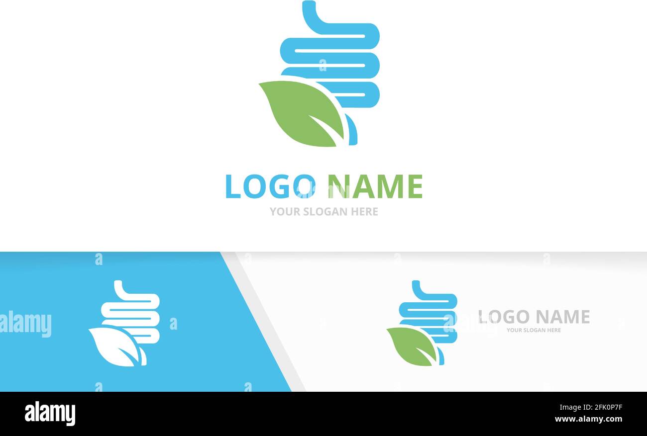 Vector intestine and leaf logo combination. Unique organic colon ...
