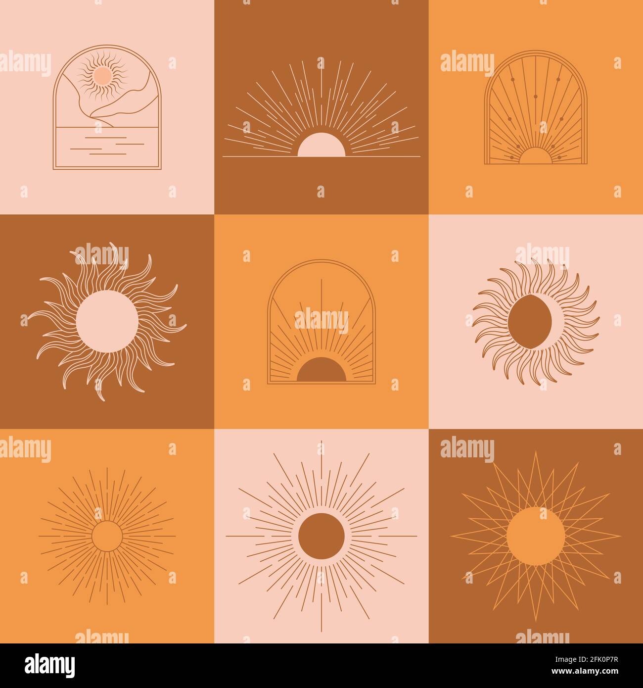 Boho linear sun, arch, arc set vector. Terracotta architecture elements ...