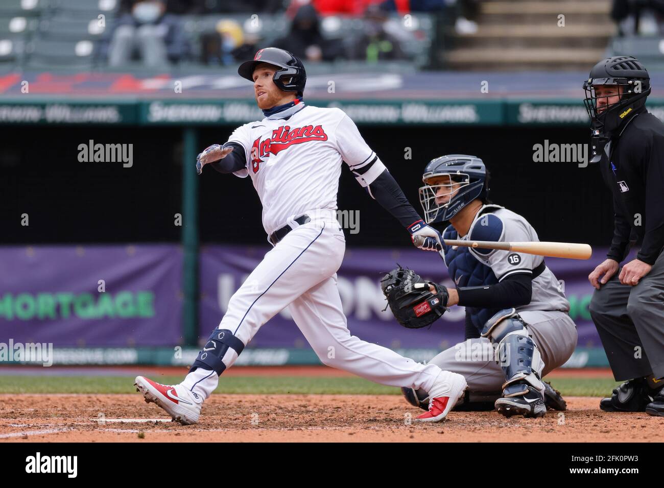 CLEVELAND, OH - APRIL 25: Jordan Luplow (8) of the Cleveland Indians ...