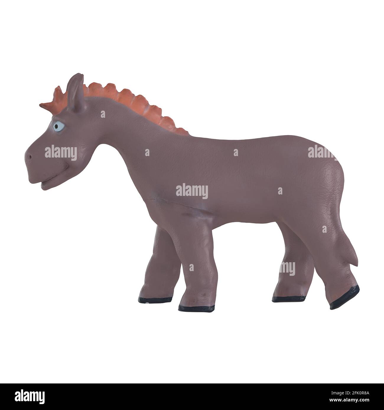 Brown rubber donkey on white background. Children's toy. 3d rendering ...