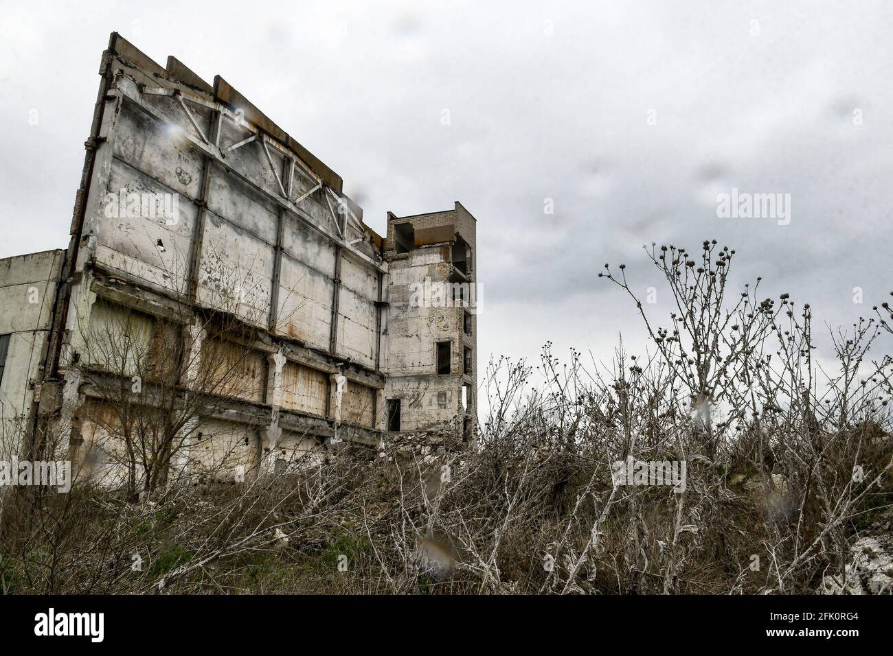 STEPNOHIRSK, UKRAINE - APRIL 26, 2021 - An abandoned building is seen ...