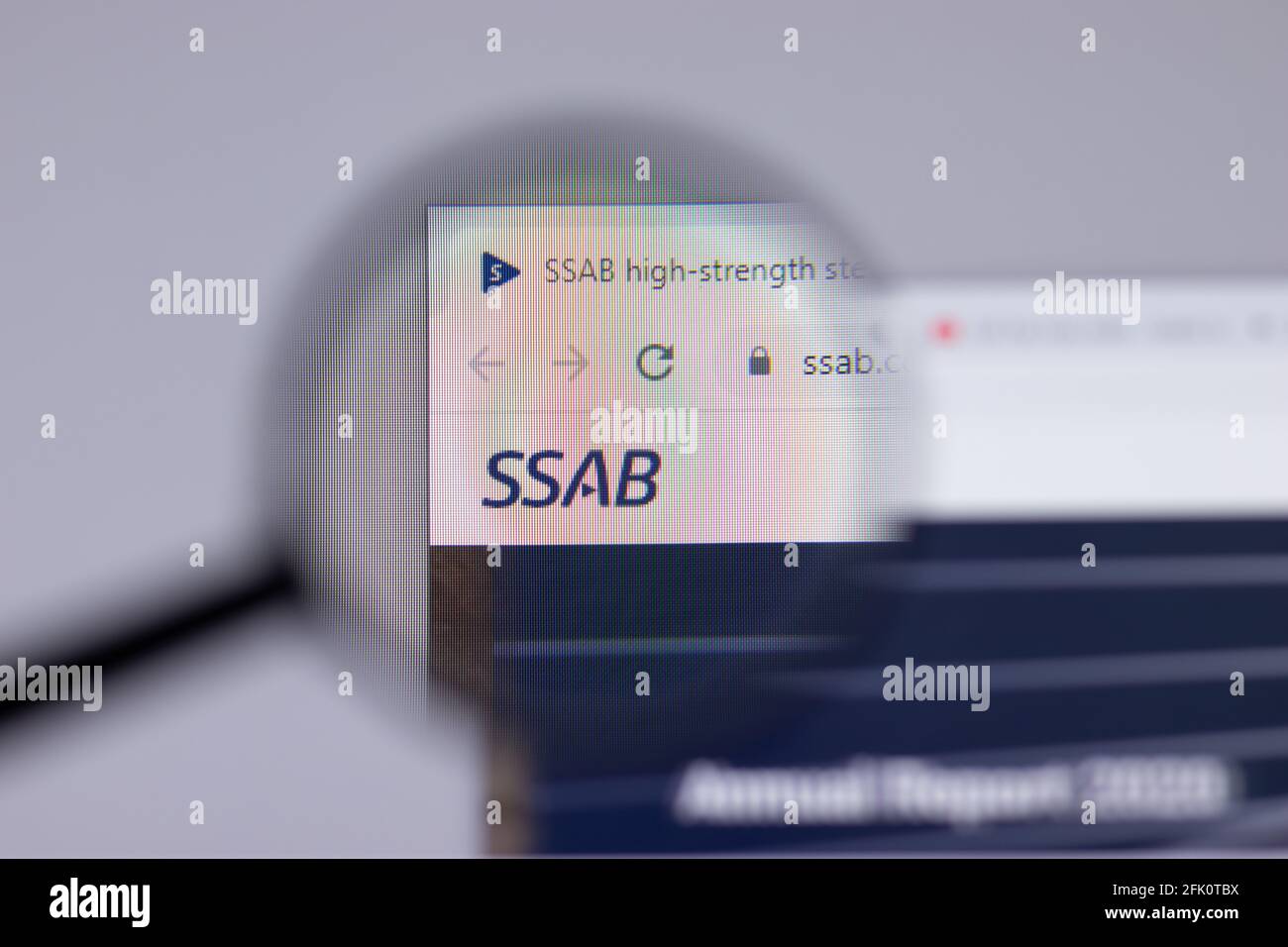 New York, USA - 26 April 2021: SSAB logo close-up on website page ...
