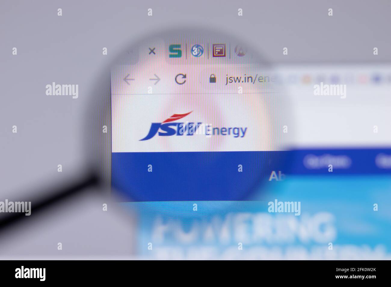 New York, USA - 26 April 2021: JSW Energy logo close-up on website page ...