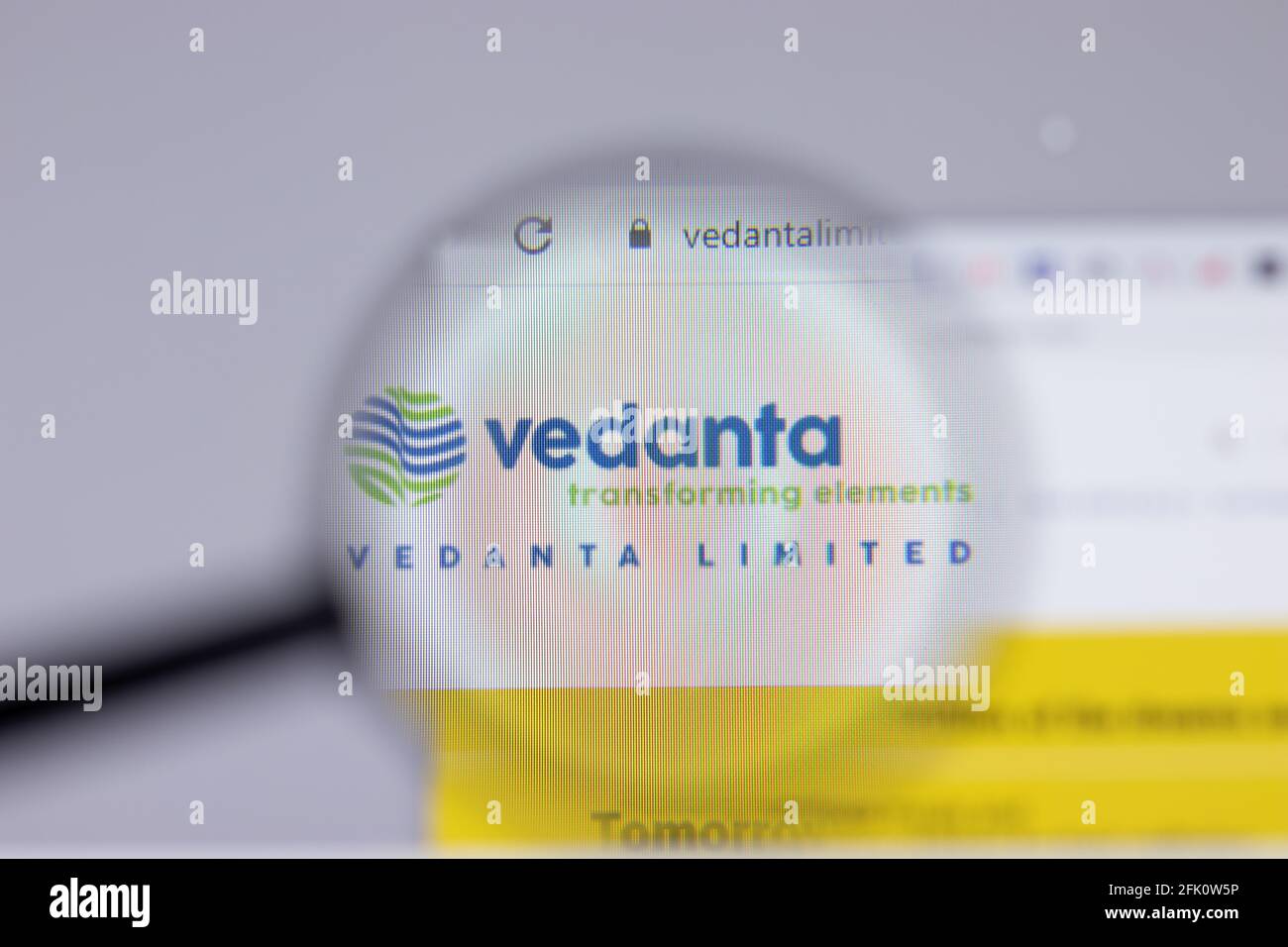 New York, USA - 26 April 2021: Vedanta Limited logo close-up on website ...