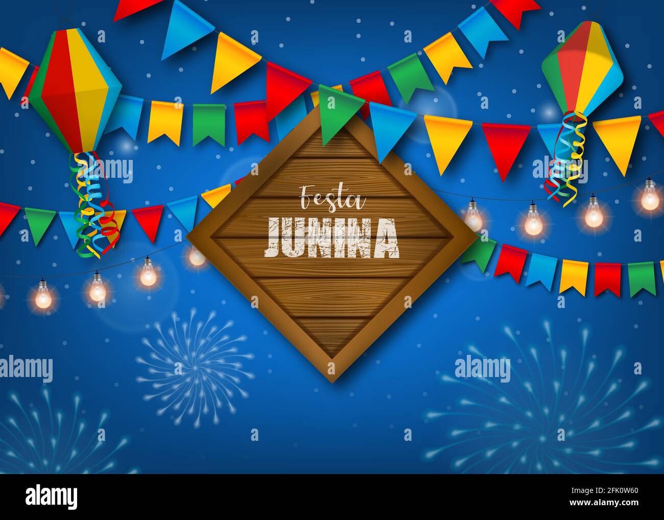 Festa Junina background with colorful pennants and balloons. Brazilian ...