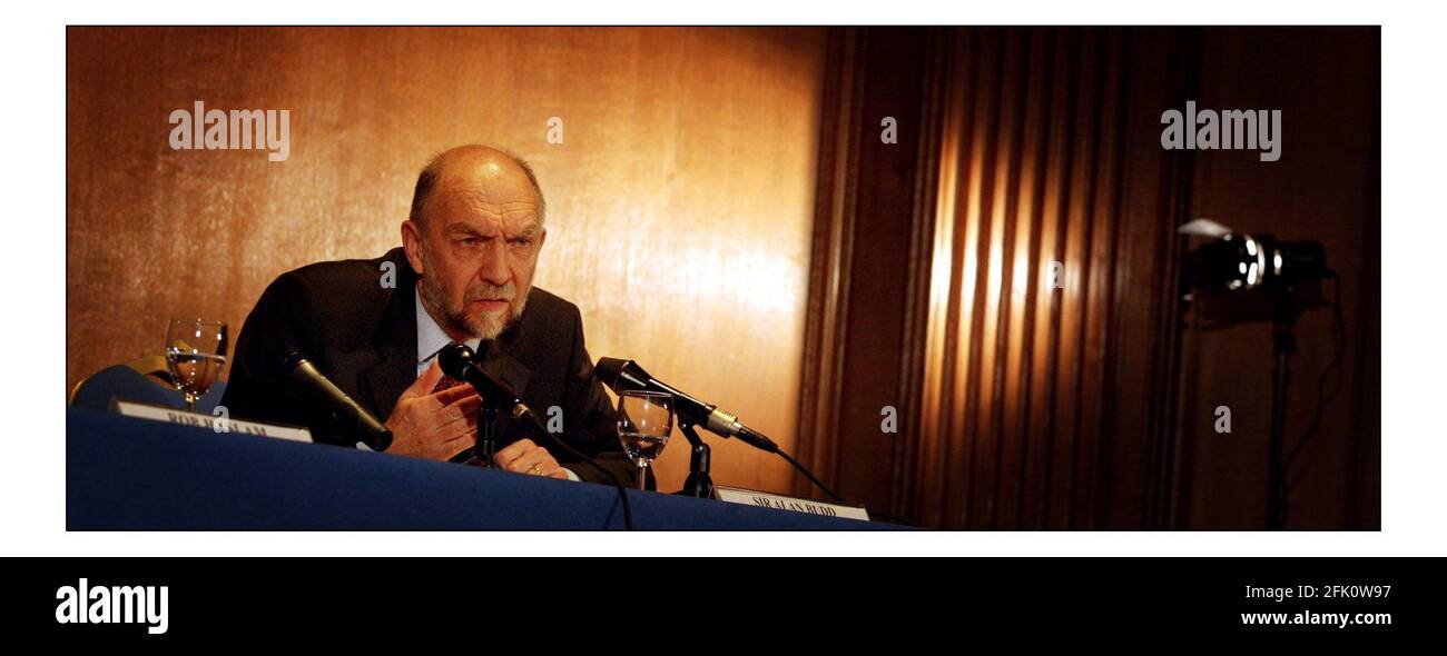 Sir Alan Budd at the press conf re the enquiery into allegations that ...
