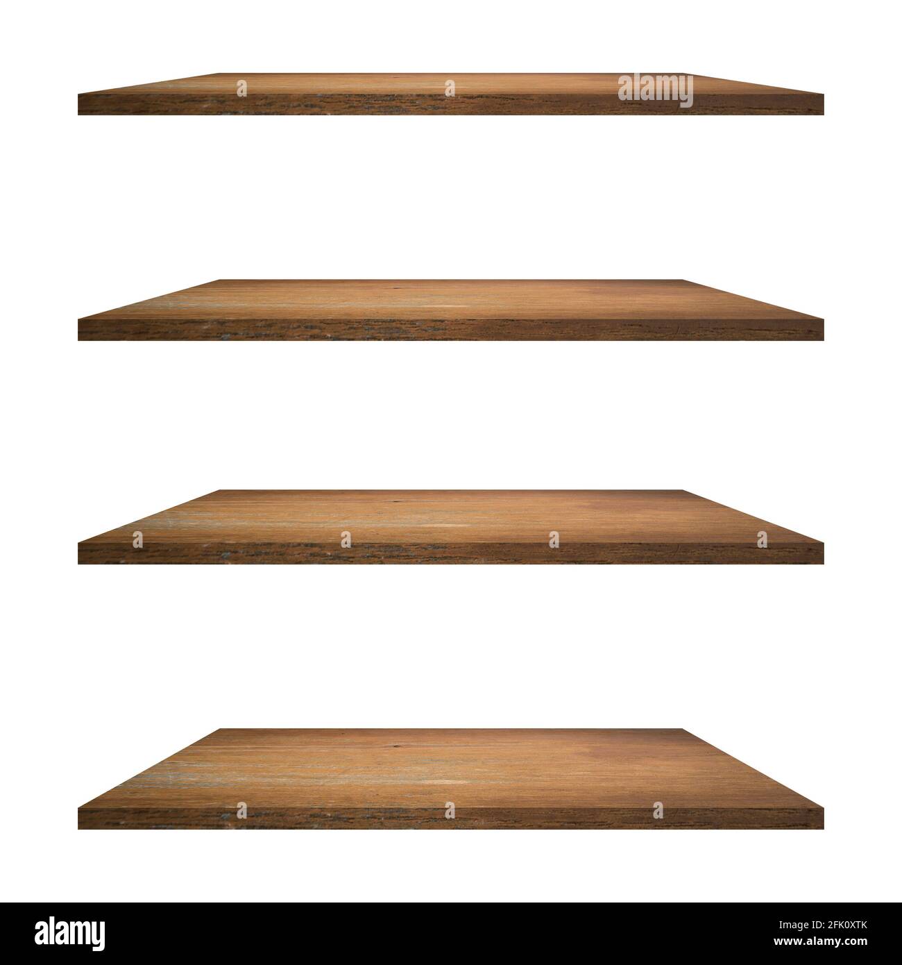 4 Wood shelves table isolated on white background and display montage ...
