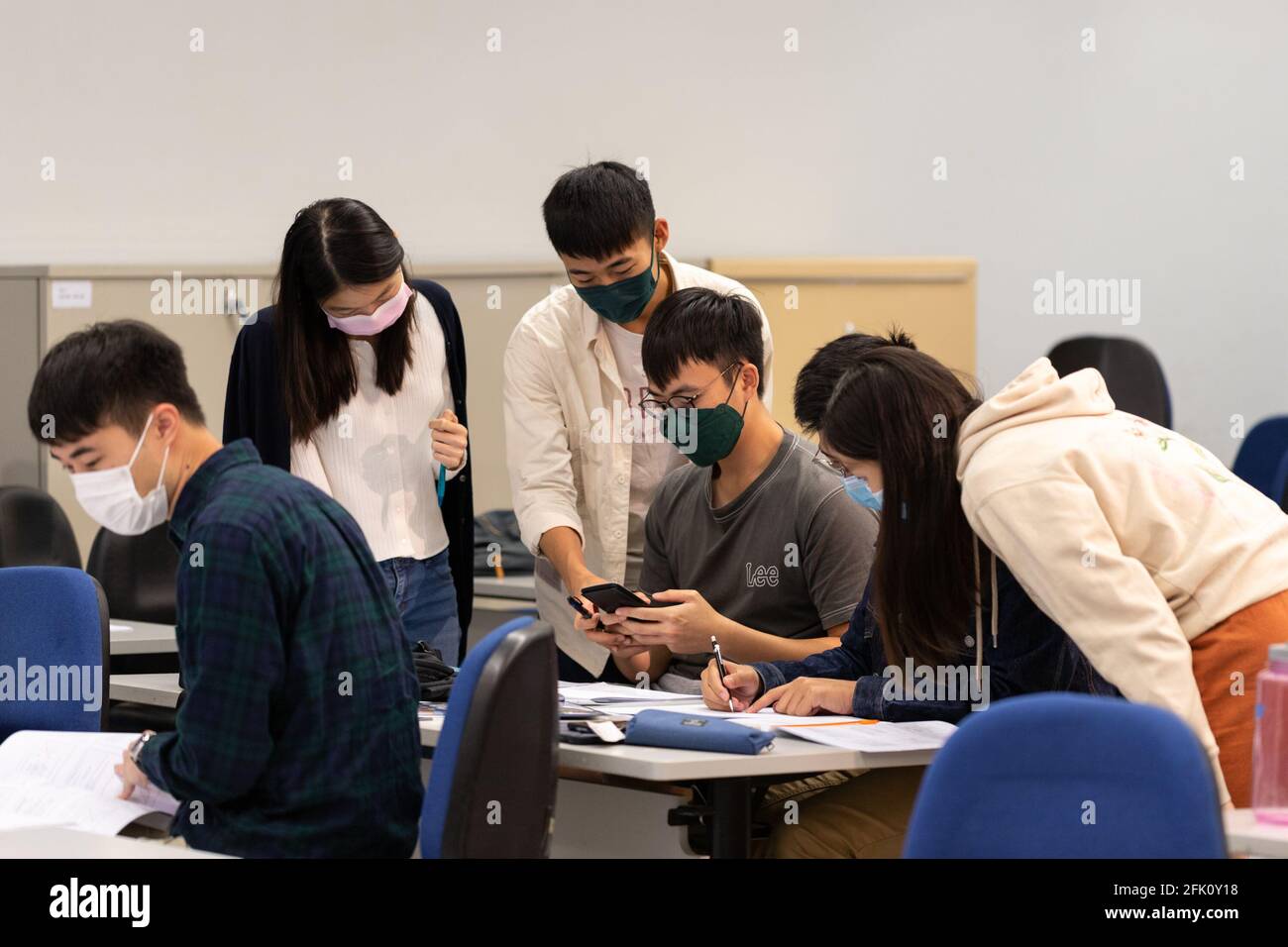7 4 2021 Students (boys and girls) with face mask learn and discuss in ...