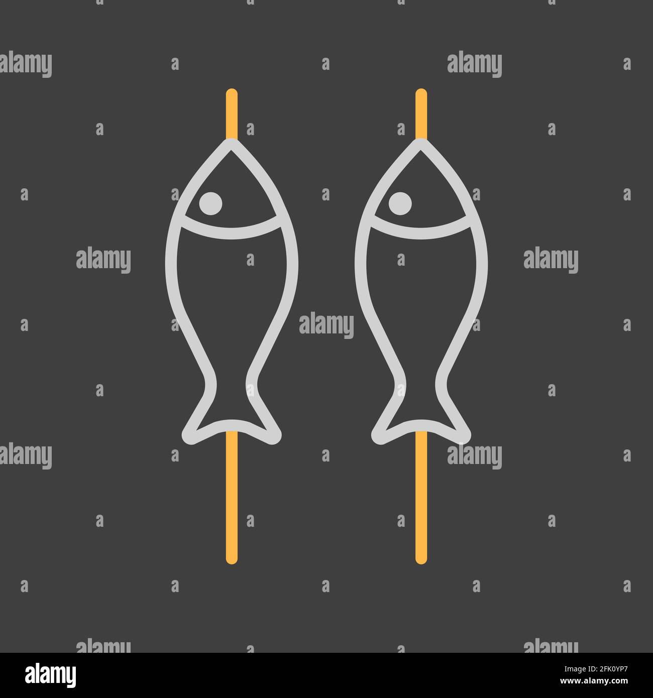 Fish roast on the barbecue grill vector icon on dark background. Graph ...