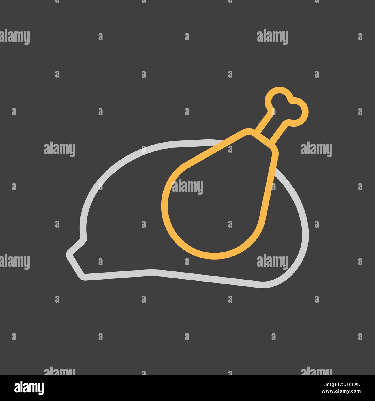 Whole roast chicken vector icon food meat on dark background. Barbecue ...