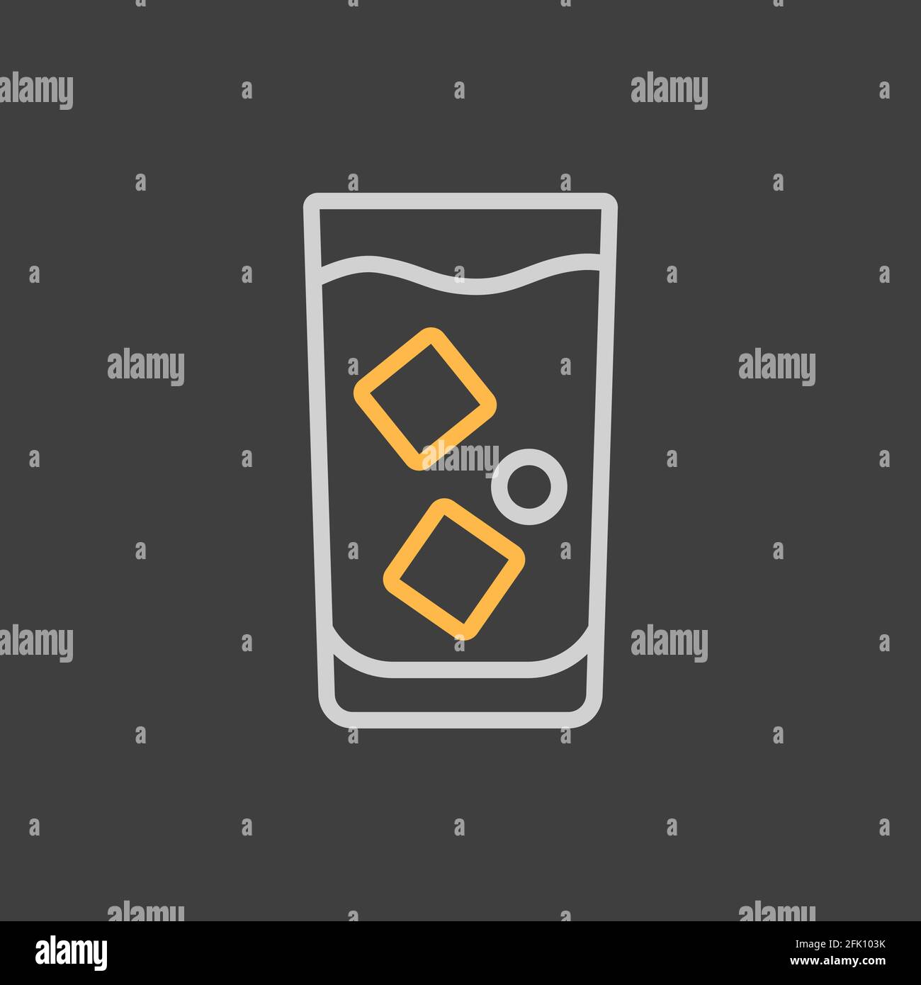 Glass of water with ice vector icon on dark background. Graph symbol ...