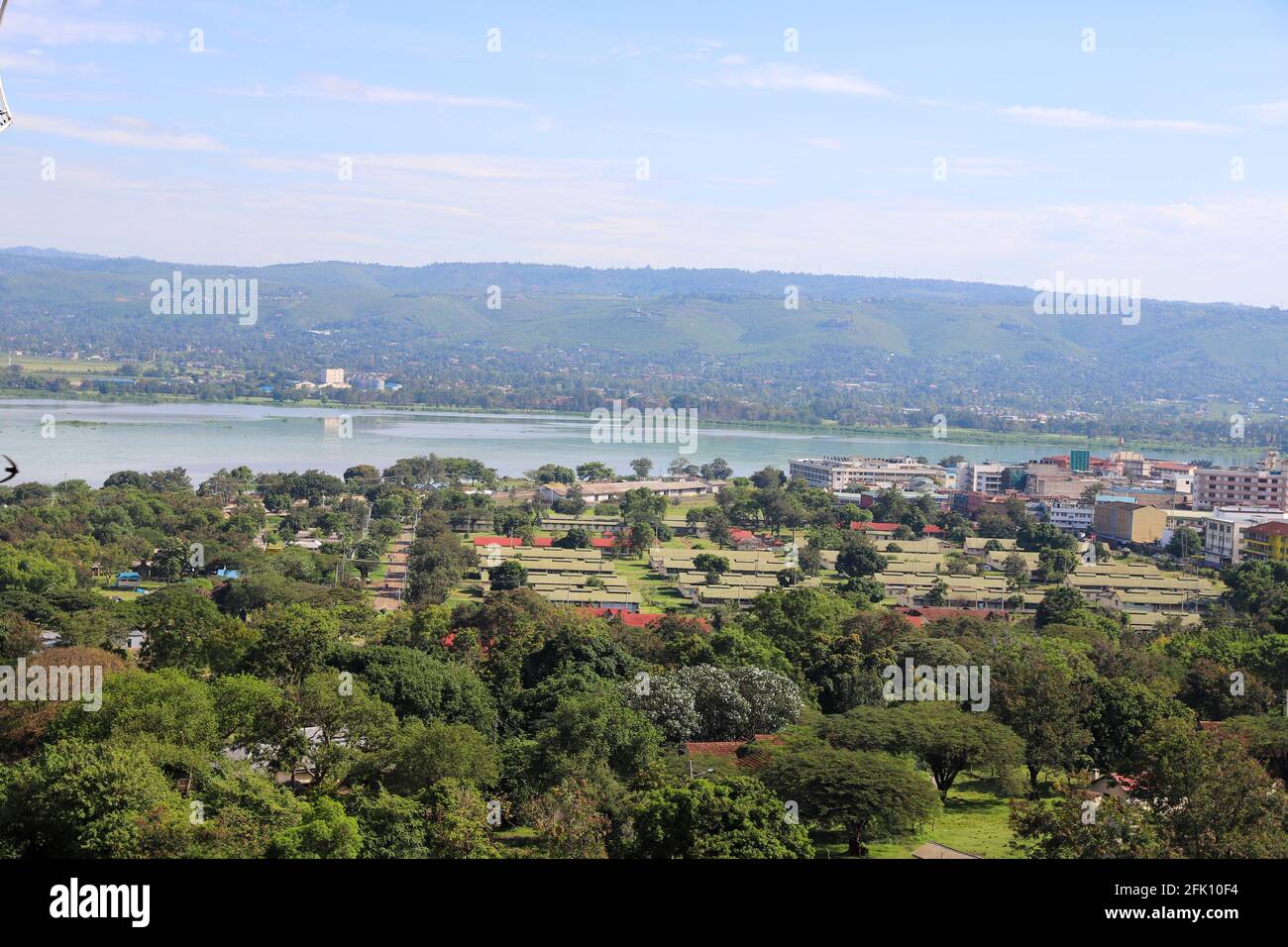 The lake side city of Kisumu in Kenya shot from a high storey building ...