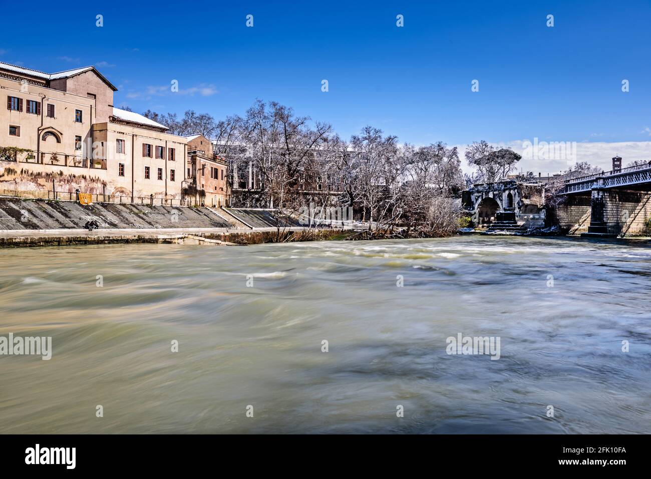 Ponte Cestio bridge and Isola Tiberina island; Ponte Rotto, Ponte Mollo ...
