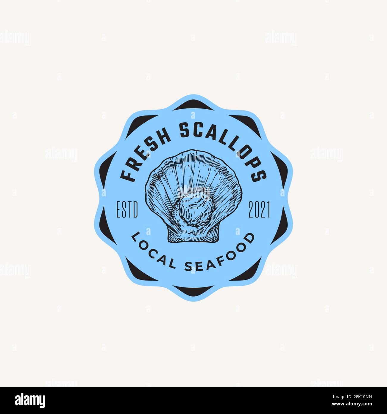 Fresh Scallops Abstract Vector Sign, Symbol or Logo Template. Hand ...