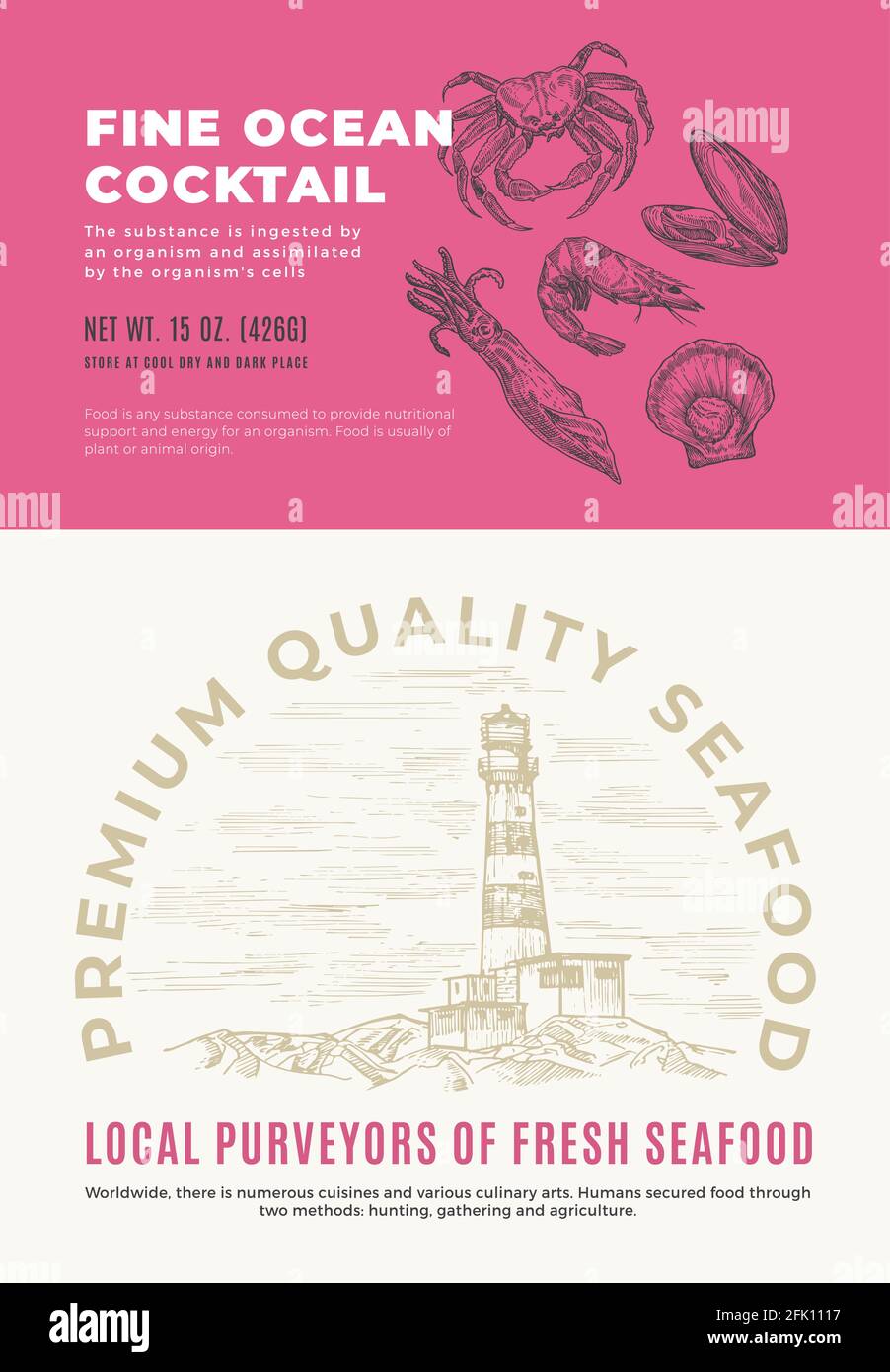 Fine Ocean Seafood Cocktail. Abstract Vector Packaging Design or Label ...