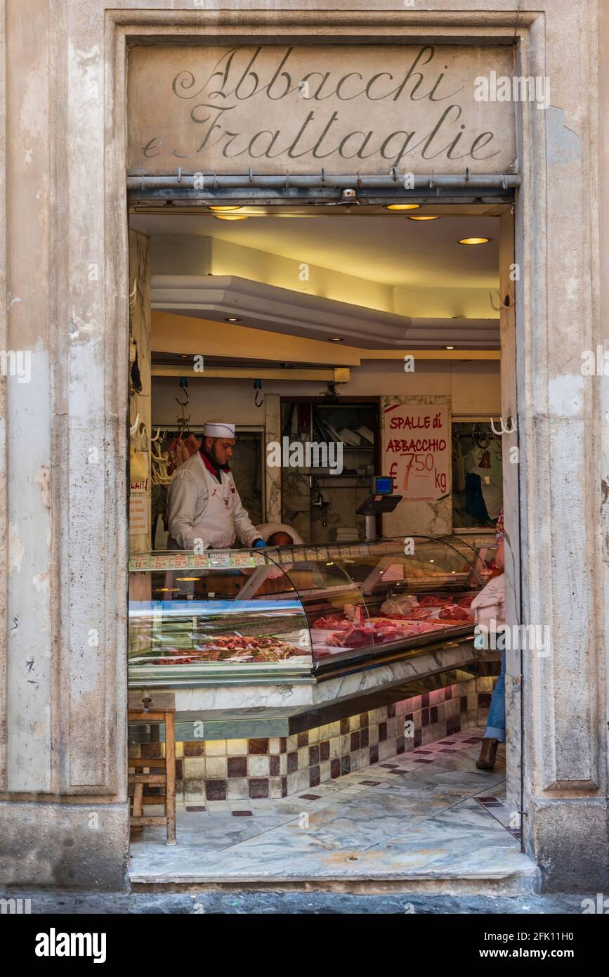 Traditional butcher shop near Campo de Fiori square, Roma, Lazio, Italy ...