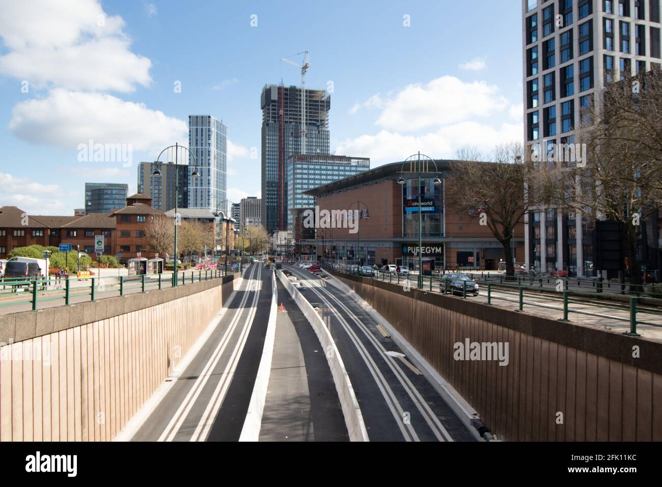 The Birmingham tramline, metro line construction being extended along ...
