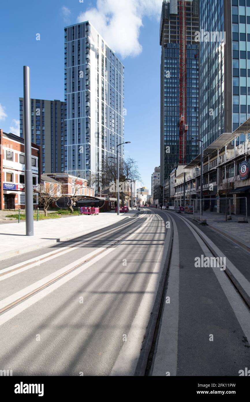 The Birmingham tramline, metro line construction being extended along ...