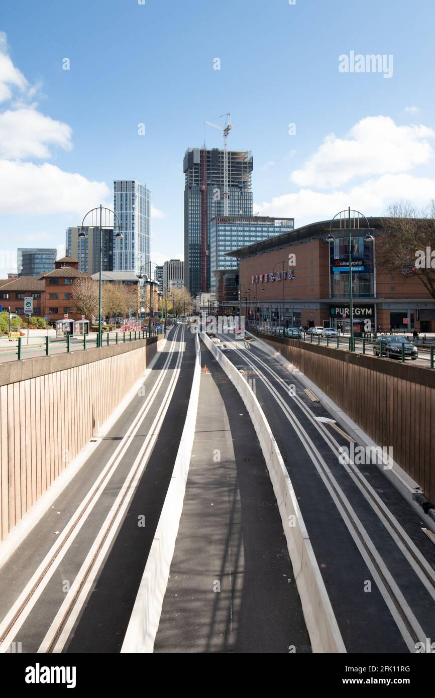 The Birmingham tramline, metro line construction being extended along ...