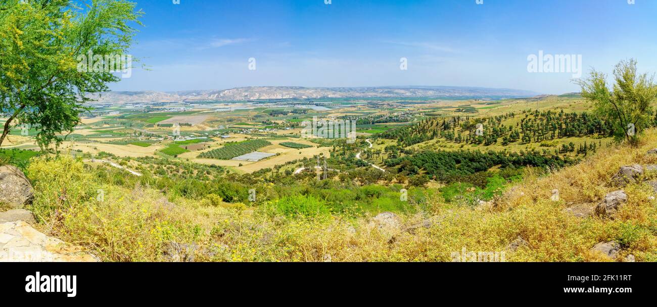 Panoramic view of the landscape of the Lower Jordan River valley ...