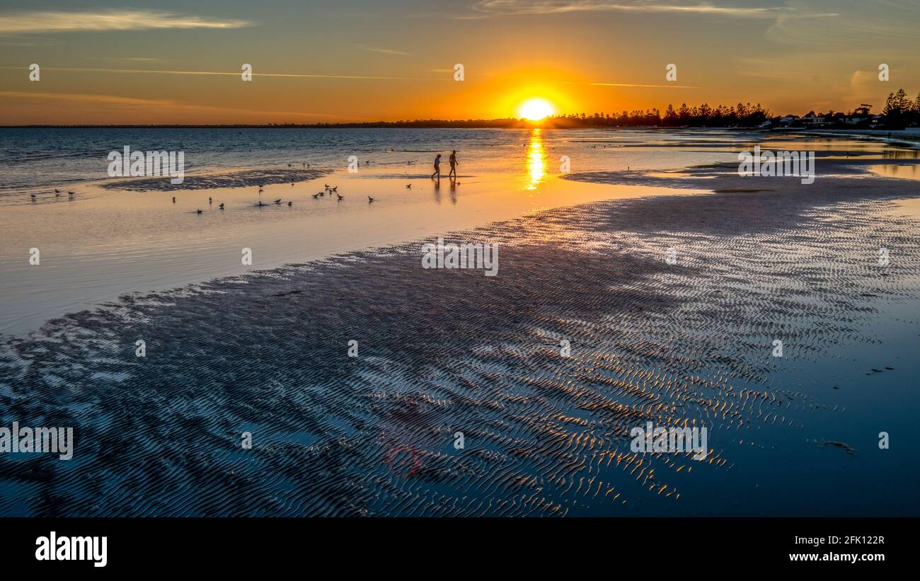 MELBOURNE, AUSTRALIA - Apr 10, 2021: sunset at Altona Beach, Melbourne ...