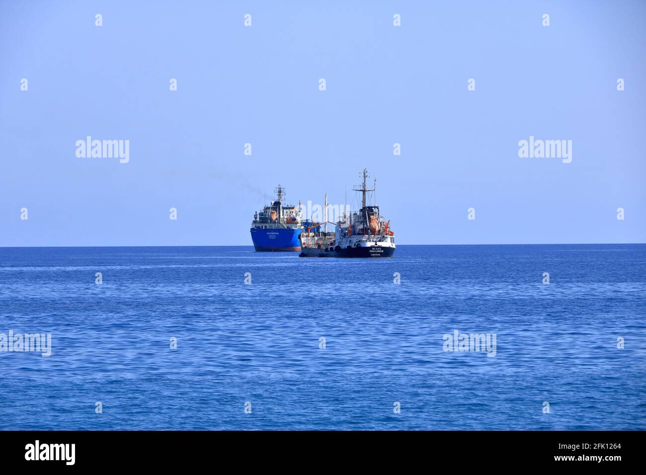 October 06 2020 - Limassol, Cyprus: Large container ships waiting in ...