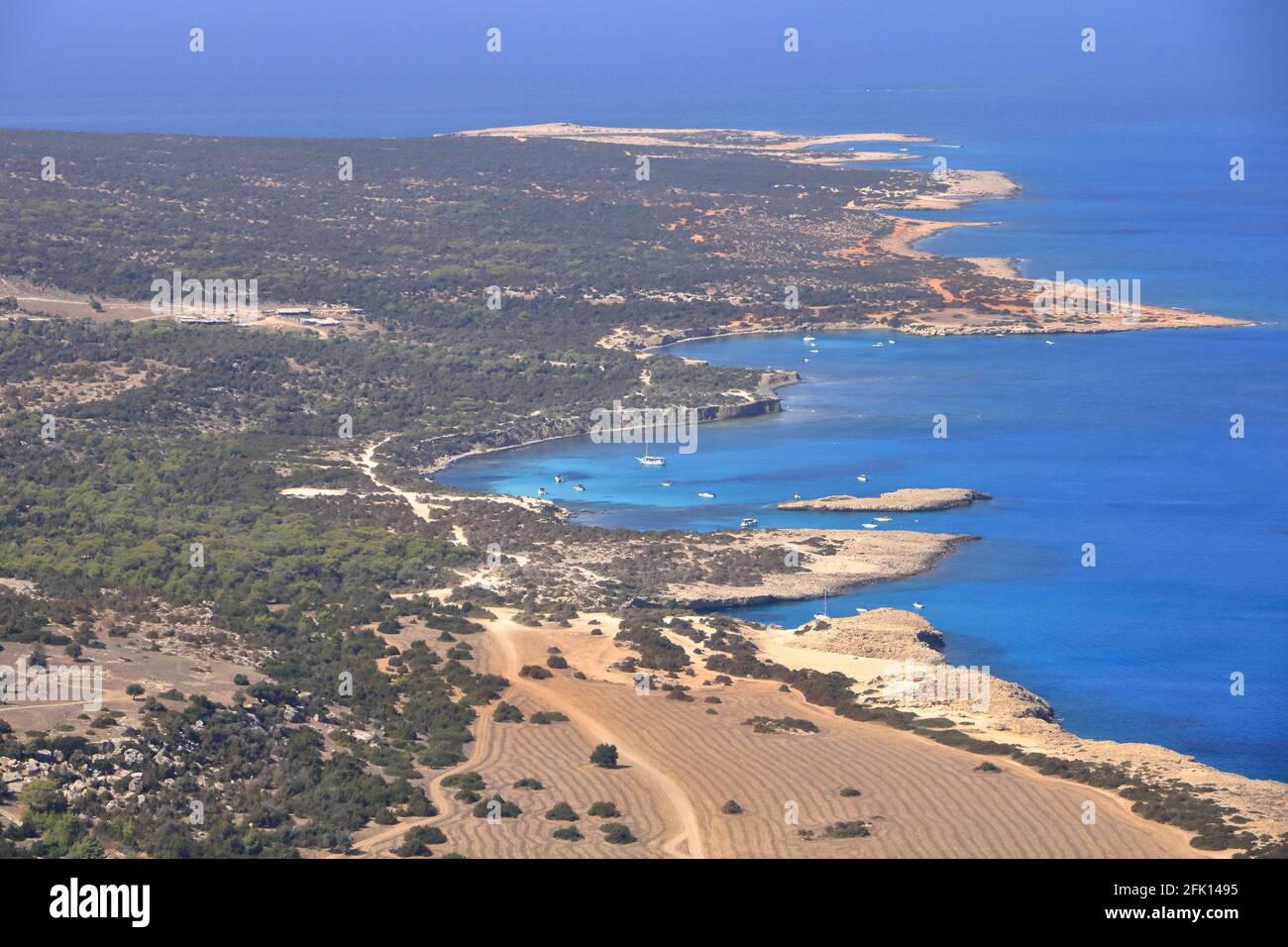 View from above to Cyprus island sea coast with blue lagoon. Akamas ...