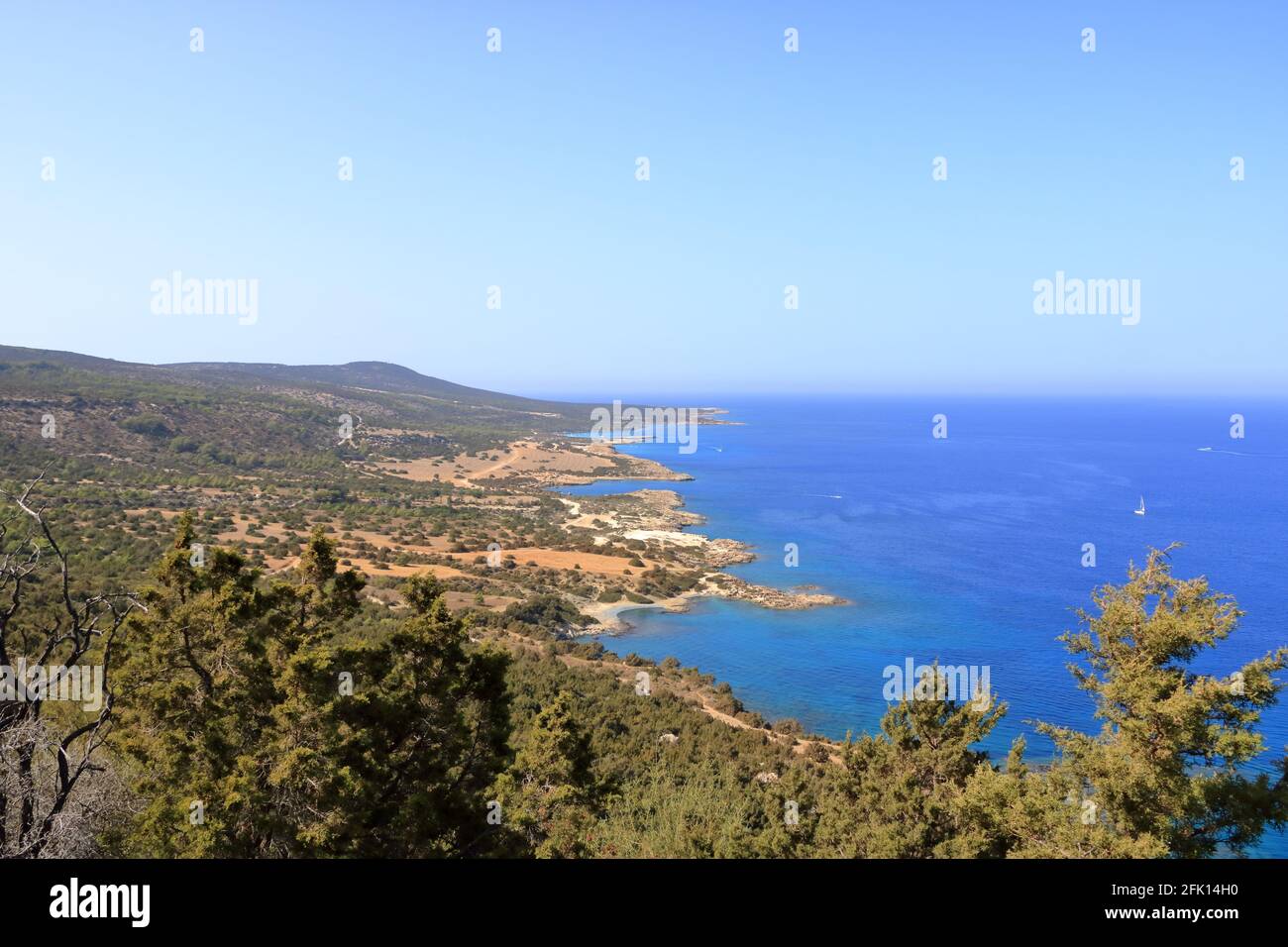 View from above to Cyprus island sea coast with blue lagoon. Akamas ...