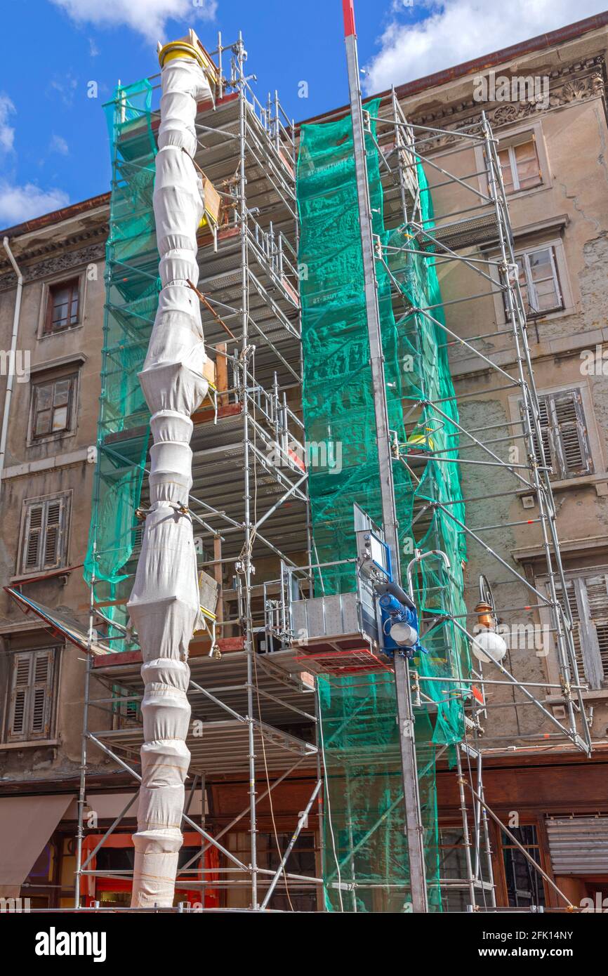 Chute Tube and Elevator at Construction Site Scaffoldings Stock Photo ...