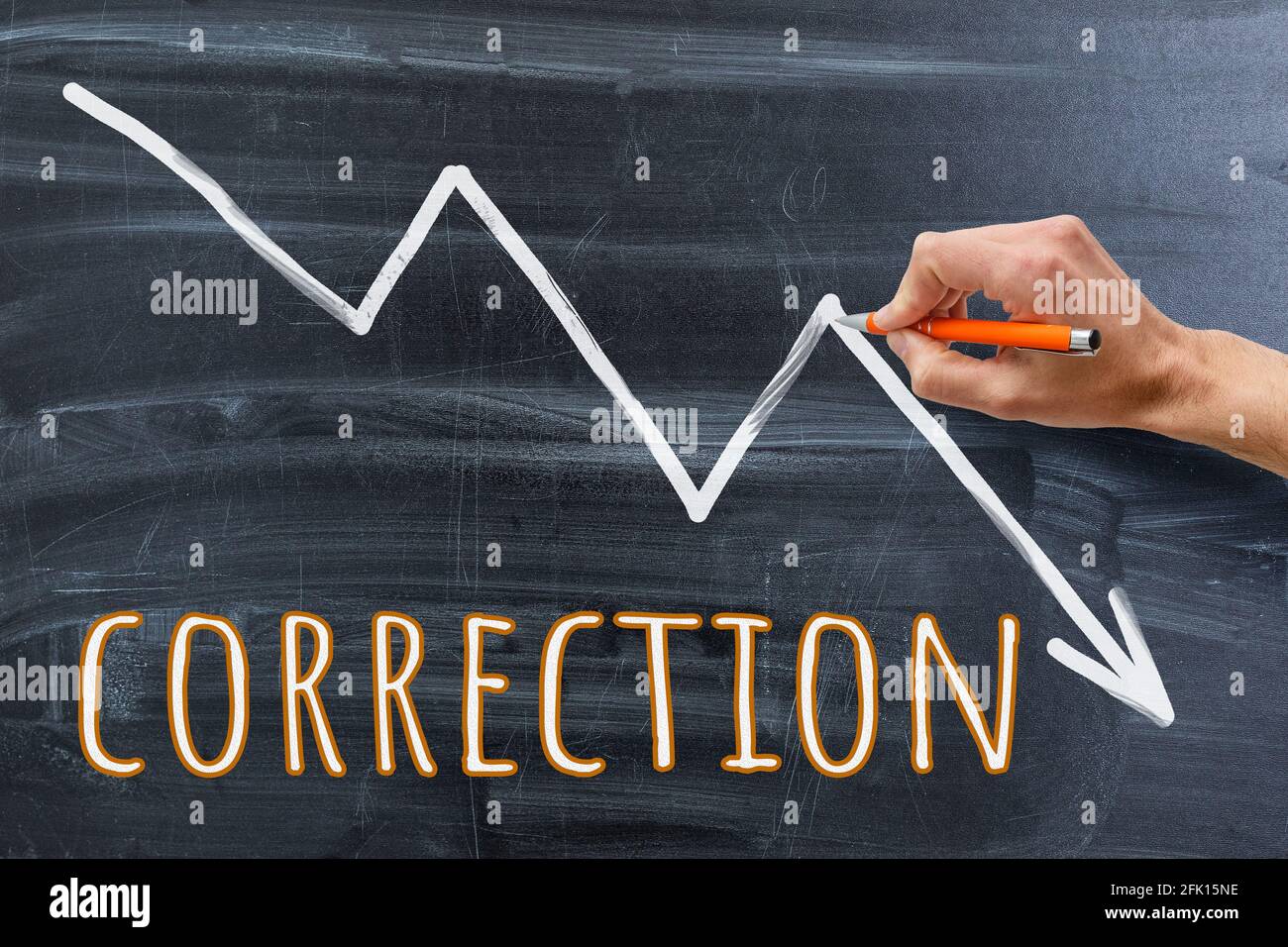 Finance business graph. Declining Line graph drawn with chalk on ...